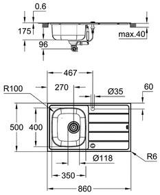 Grohe dřezový set - nerezový dřez s baterií Eurosmart - komplet, nerez, chrom K 200 SET