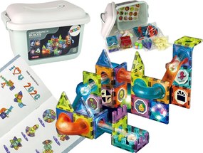 LEAN Toys Skluzavka na kuličky, osvětlená dráha, magnetické kostky, 75 dílů