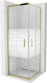Mexen Rio, čtvercový sprchový kout s posuvnými dveřmi 70 (dveře) x 70 (dveře) x 190 cm, 5mm čiré sklo s pásky, zlatý profil, 860-070-070-50-20