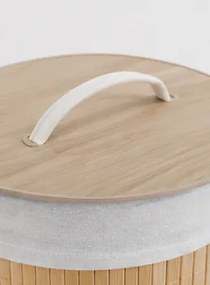 koš na prádlo, objedm 45 l, s víkem, bambus/látka, 50x35x35 cm, přírodní/krémová, Dekorino KP20260032
