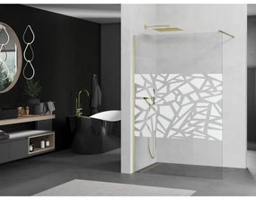 Mexen Kioto, sprchová zástěna Walk-In 90 x 200 cm, 8mm čiré sklo bílý vzor, ​​zlatý matný profil, 800-090-101-55-85