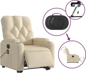 Elektrické zvedací masážní polohovací křeslo krémové textil 3204755