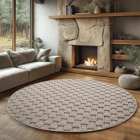 Ayyildiz, Kusový koberec Helix 2203 beige kruh, 200x200, béžová, chodba / předsíň