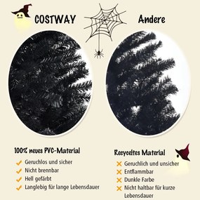 Costway 180 cm vysoký umělý skládací Halloween vánoční stromeček PVC hroty černé