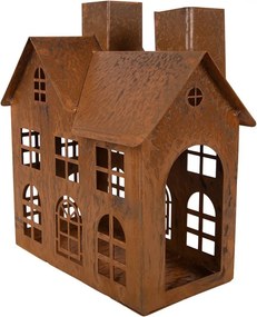 Rezavý svícen ve tvaru domku Rustic Charm - 11*19*21 cm