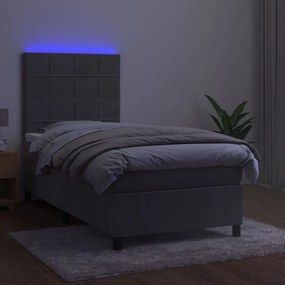 Box spring postel s matrací a LED světle šedá 100x200 cm samet 3136107