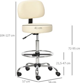 HOMCOM Otočná barová židle Pracovní stolička s výškově nastavitelným opěradlem a PU potahem Béžová 56x57x104-127cm do kuchyně a baru | Aosom.de