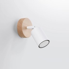 Nástěnné svítidlo Verdo, 1x bílé kovové stínítko, (možnost polohování), dřevo