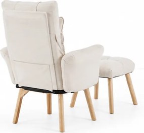 relaxační křeslo, polohovací, s podnožkou, dřevo/textil, 101x85x69 cm, nohy světlé/béžová, Dekorino SILVANA