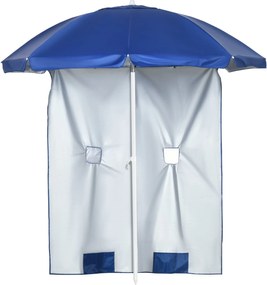 Plážový slunečník Outsunny s bočními panely Ø191x211 cm – slunečník s manuálním ovládáním sklonu, 2 kapsami a 2 okny pro zahradní bazén modrý | Aosom
