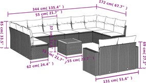 13dílný zahradní sedací souprava s poduškami černý polyratan 3224354