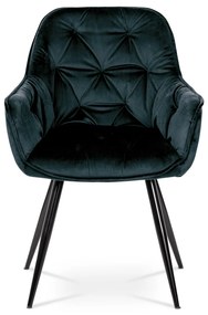 AUTRONIC Jídelní židle, potah modročerná sametová látka, kovová 4nohá podnož, černý lak