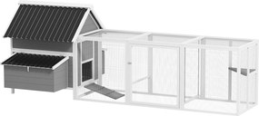 PawHut dřevěný kurník s výběhem, 283 × 133,5 × 112 cm – pro 7–10 slepic, 2 hnízdní boxy, bidýlka a houpačka, šedý | Aosom