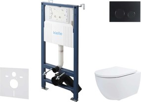 kielle Genesis New - Set předstěnové instalace, klozetu Oudee, Vortex Rimless+, sedátka softclose a tlačítka Gemini New II, matná černá 30502SS15