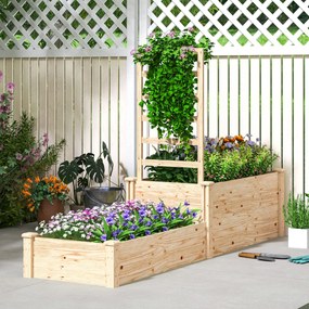 Outsunny Velký venkovní dřevěný květináč s mřížkou pro popínavé rostliny a 2 květinové boxy pro zahradu, terasu 222x63x132 cm Přírodní dřevo