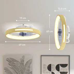 HOMCOM 49 cm LED stropní ventilátor se světlem, 40 W, reverzní DC motor, tichý chod, dálkové ovládání, 6 rychlostí, 3 teploty světla, časovač — příro…