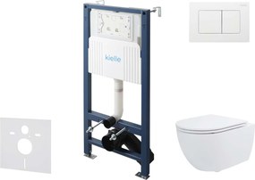 kielle Genesis New - Set předstěnové instalace, klozetu Oudee, Vortex Rimless+, sedátka softclose a tlačítka Gemini New III, lesklá bílá 30502SS07