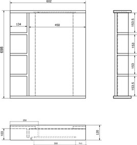 Aqualine Aqualine, KORIN STRIP zrcadlo s LED osvětlením a poličkami 60x70x12cm, KO370S