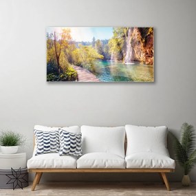 Obraz na skle Jezero Krajina Vodopád 120x60 cm