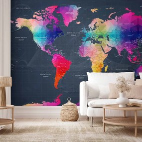 Fototapeta Barevná mapa světa - geometrický obrys s názvy anglicky