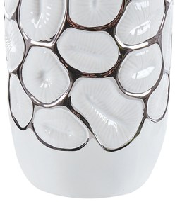 Kamenina Dekorativní váza 34 Bílá Stříbrná CENABUM Beliani