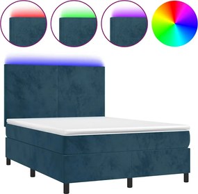 Box spring postel s matrací a LED tmavě modrá 140x200 cm samet 3136009