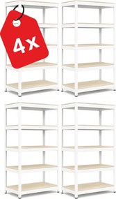 Regál 183x90x30 cm lakovaný 5-policový, nosnost 1000 kg, RIVET - bílý - 4ks
