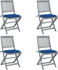 vidaXL Skládací zahradní židle s poduškami 4 ks masivní akáciové dřevo [3064579] Barva: Modrá