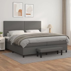 Box spring postel s matrací šedá 200x200 cm umělá kůže