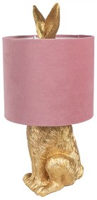 Zlatá stolní lampa králík s růžovým stínidlem Konijn – 20x43 cm