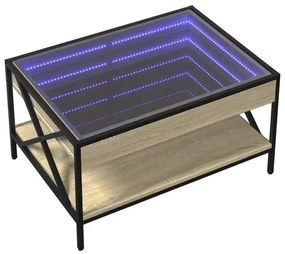 Konferenční stolek, LED podsvícení, kov, dřevo, tvrzené sklo, černá, dub sonoma, sklo čiré, NoBi INFINITY 5