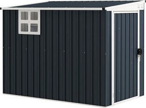 Outsunny Kovová Kůlna na Nářadí 2.7m² 128x231x181cm Se Šikmou Střechou, Okno, Zámek, Voděodolná Exteriérová Kůlna pro Zahradní Prostor Tmavě Šedá | Ao