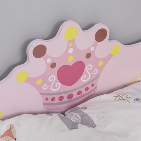 Dětská postel HOMCOM pro děti od 3 let, 143x73x60 cm, dřevěná postel s potiskem korunky, nosnost 50 kg, růžová