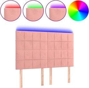 Čelo postele s LED růžové 144x5x118/128 cm samet 3122477