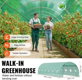 Walk-in tunelový skleník 8,9 × 2,96 × 1,98 m pozinkovaný rám PE kryt zelený