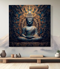 Obraz na plátně - Sedící buddha kostičková zeď FeelHappy.cz Velikost obrazu: 120 x 120 cm