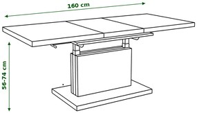 Mazzoni ASTON bílý lesk/černý lesk, rozkládací, zvedací konferenční stolek, černobílý