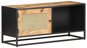 TV stolek 90x30x40 cm hrubý masivní mangovník a přírodní rákos 323144