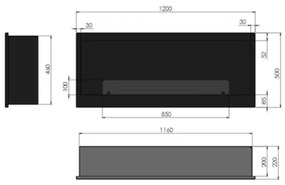 InFire - Vestavěný BIO krb 120x50 cm 3kW černá