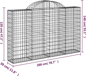 Klenutý gabionový koš 200 x 30 x 120/140 cm pozinkované železo 153486