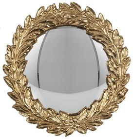 Zlaté kulaté nástěnné vypouklé zrcadlo s listy Baroq – 19*2*19cm