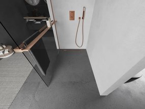 Mexen Kioto+, sprchová zástěna Walk-In s poličkou a věšákem 130 x 200 cm, 8mm čiré sklo, měděný matný profil, 800-130-121-65-00