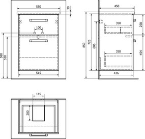 Aqualine Aqualine, VEGA umyvadlová skříňka 50cm, 2xzásuvka, dub platin, VG853