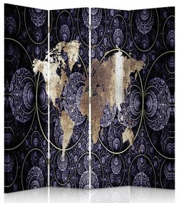 Ozdobný paraván, Elegantní mapa světa - 145x170 cm, čtyřdílný, klasický paraván