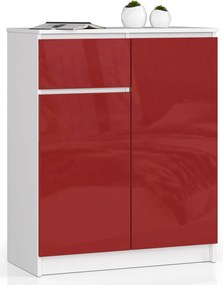 Komoda K80 2D1SZ bílá/červený lesk