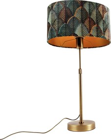 Stolní lampa bronzová s oválným sametovým stínidlem s motivem listů 35 cm - Parte