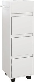HOMCOM Koupelnová skříňka se skladovacím prostorem a 4 přihrádkami nahoře, 3 šuplíky a držákem na ručníky pro úzké prostory, 35 x 30 x 90cm, Bílá