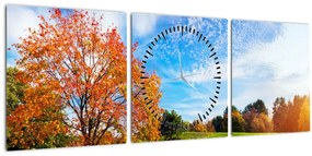 Obraz - Podzimní krajina (s hodinami) (90x30 cm)