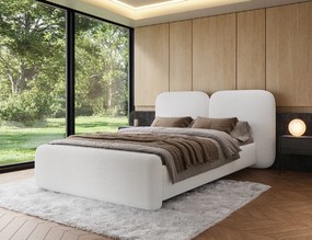 Postel Ollival 180x200 s kovovým roštem a úložným prostorem, bílý velur
