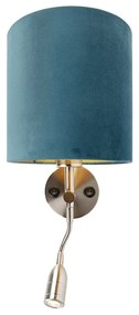 Nástěnná lampa z oceli s lampou na čtení a odstínem velur 20/20/20 modrá